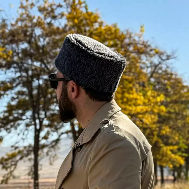 Gray Leather Kalpak Papakha | Traditional Caucasian Hat