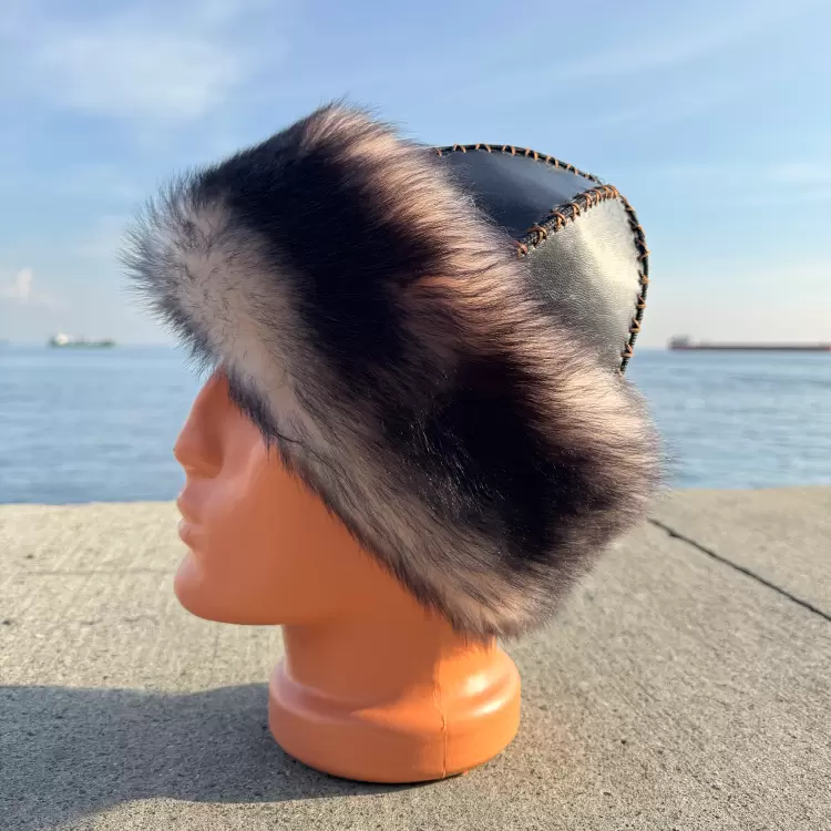 Traditional Turkish Hat - Genuine Leather with Gray Wolf Feather ...